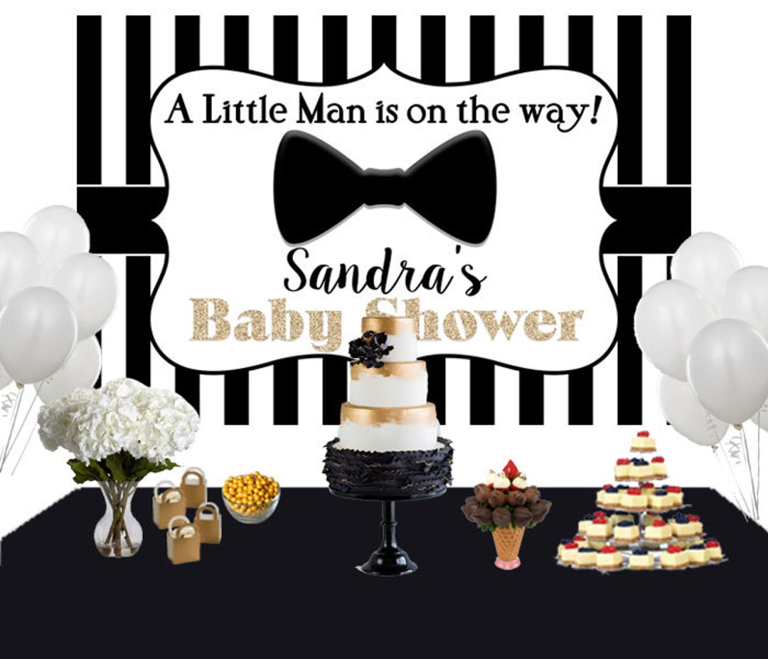 Little Man Personalized Photo Backdrop, Baby Shower Cake Table Backdrop ...