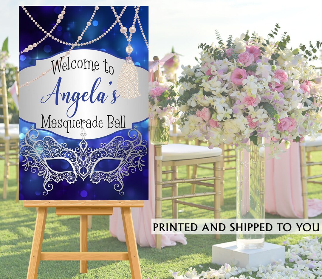 Masquerade Party Welcome Sign - Welcome to the Party Sign, Blue and ...