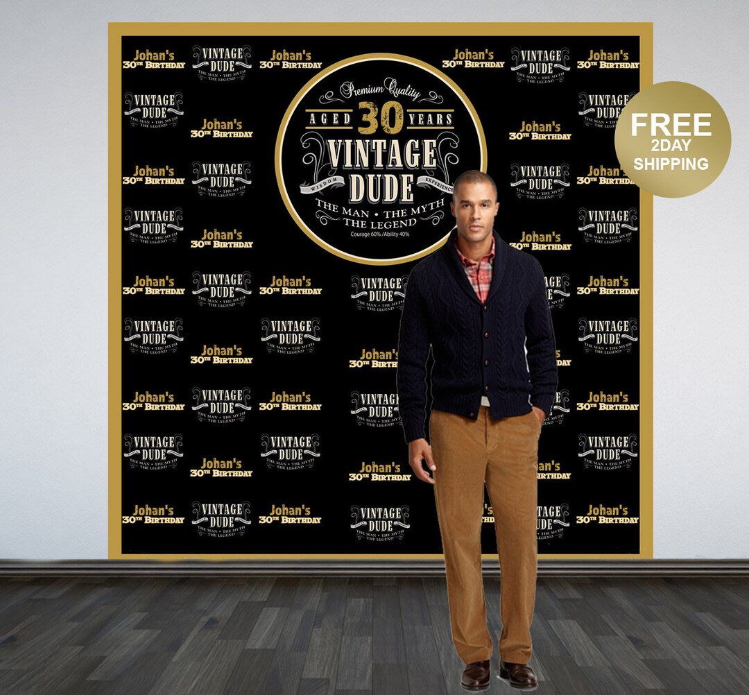 Vintage Dude Party Personalized Photo Backdrop | Birthday Backdrop ...