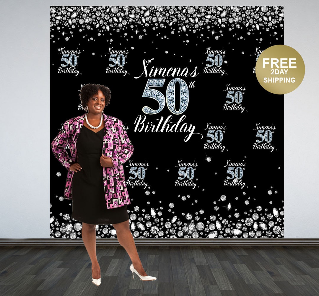 50th Birthday Personalized Photo Backdrop | Diamond Backdrop | 40th ...