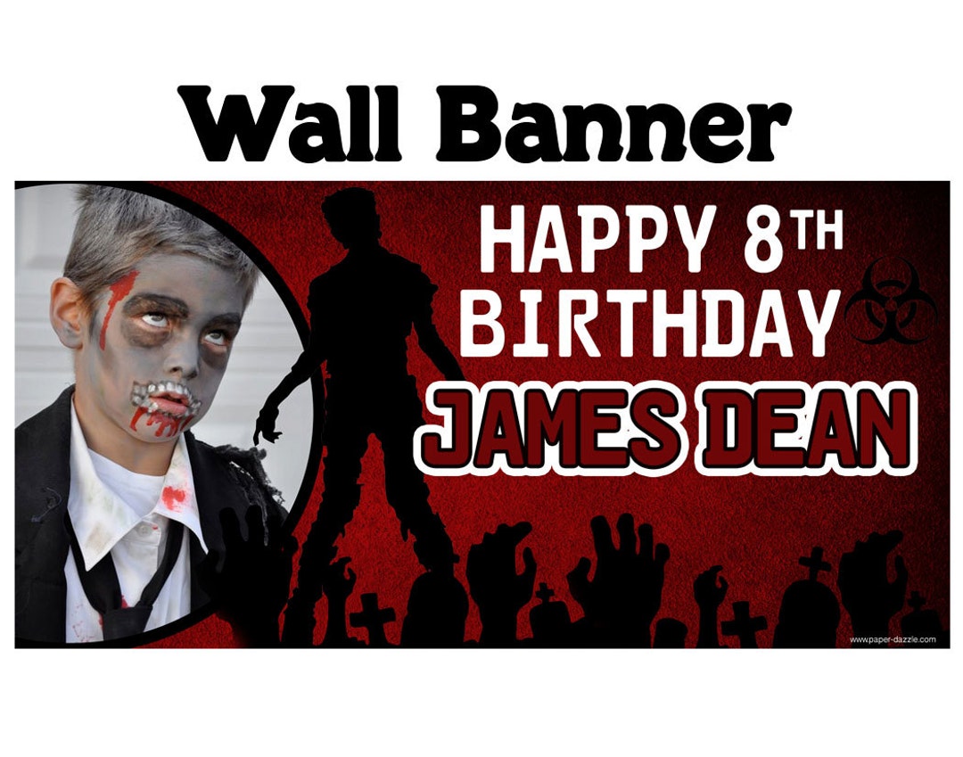 Happy Birthday Banner ~ Zombie Photo Birthday Personalize Party Banners ...