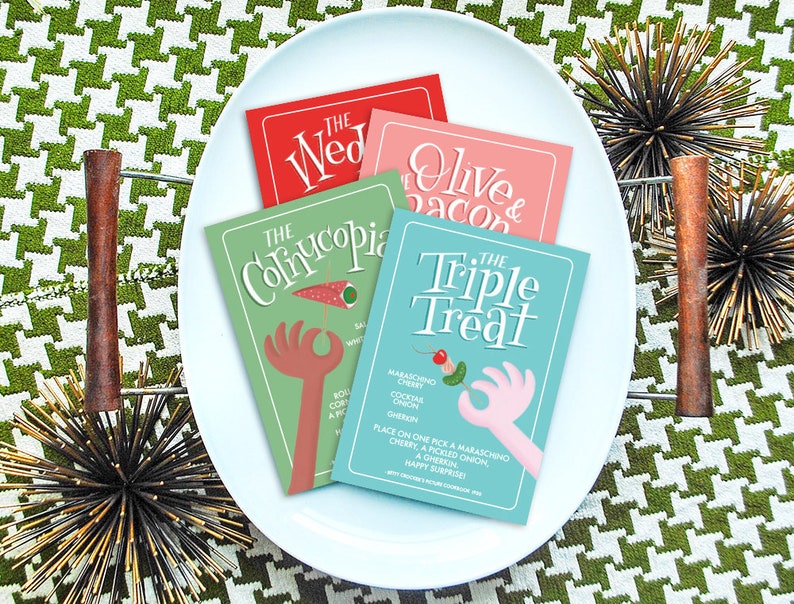 Mid Century Cocktail Appetizer Recipe Greeting Card Set | Stationary ...