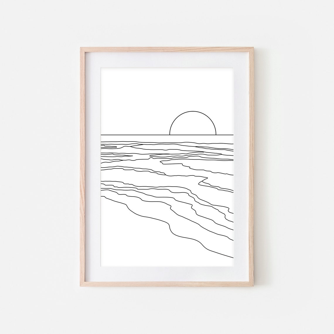 Sunset Beach Line Art Abstract Ocean Landscape Drawing - Etsy