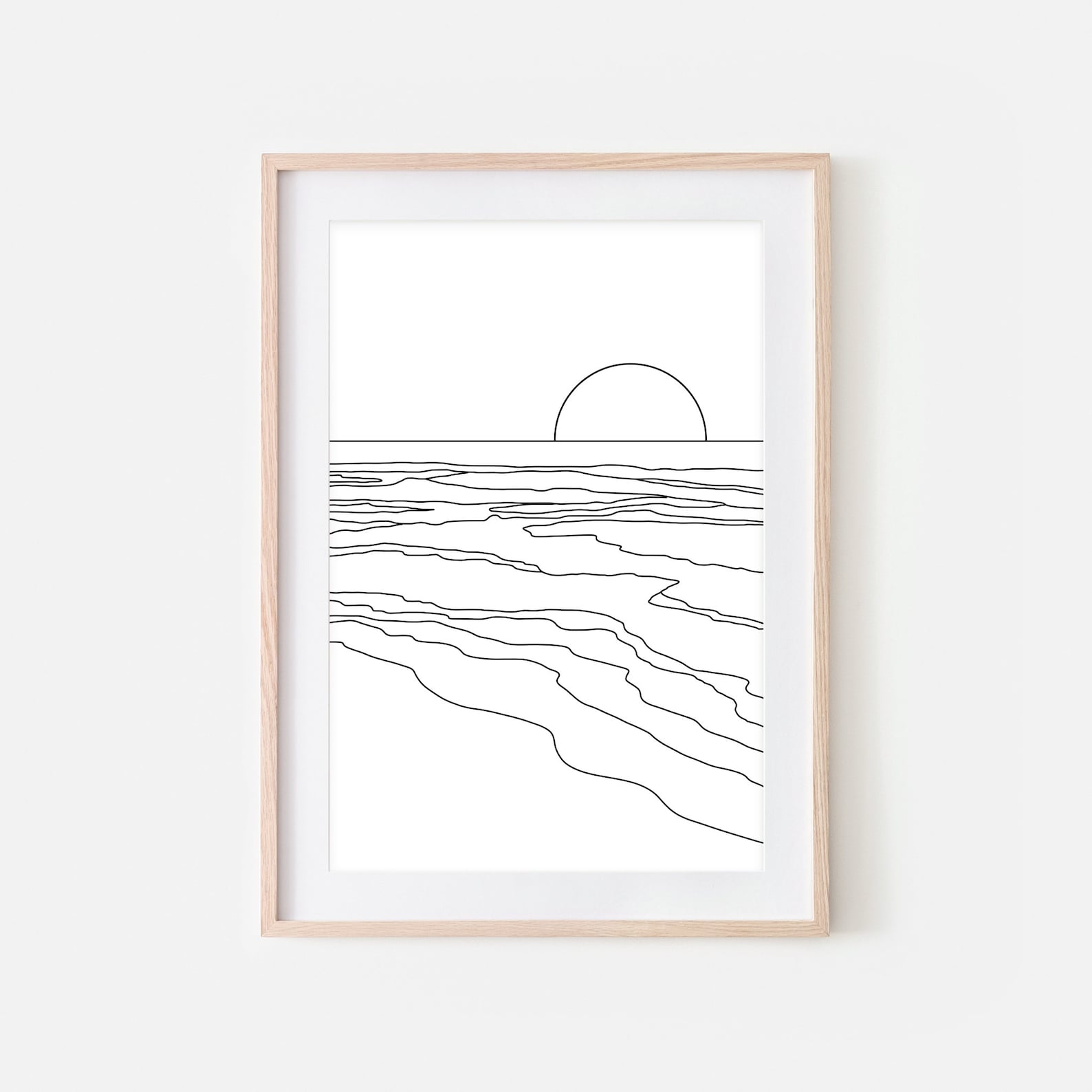 Sunset Beach Line Art Abstract Ocean Landscape Drawing - Etsy