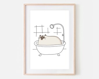 Calico Cat Bath Art Funny Bathroom Wall Decor Cute Restroom | Etsy