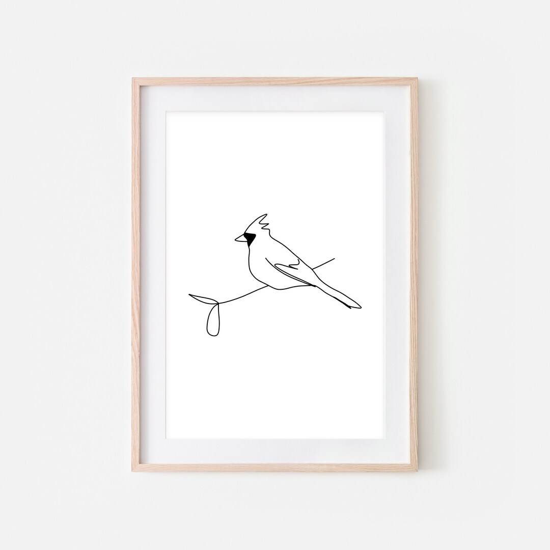 Cardinal Wall Art, Bird Line Drawing, Nature Black and White Print ...