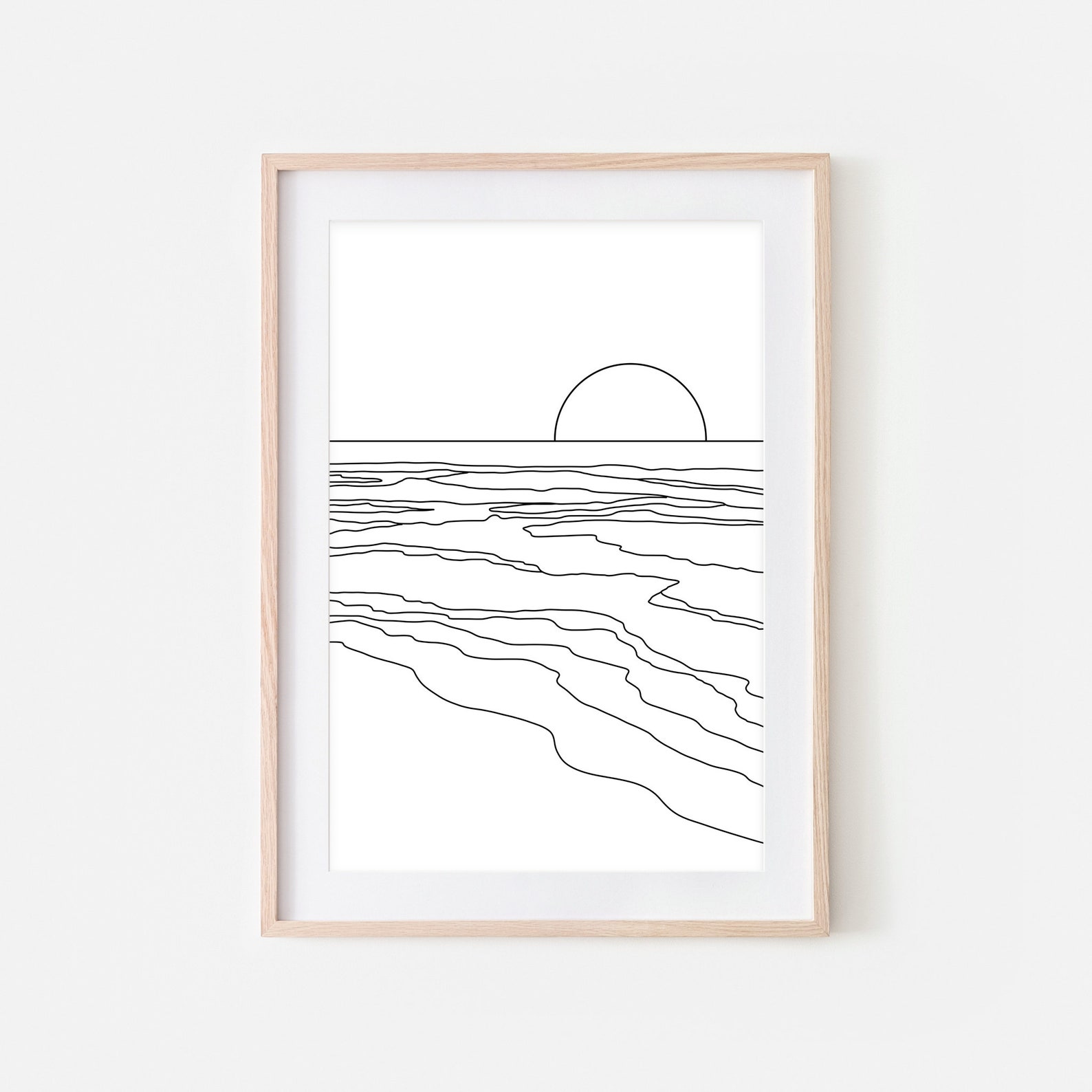 Set of 2 Beach Line Art Prints Ocean Waves Sea Sunset Surf - Etsy