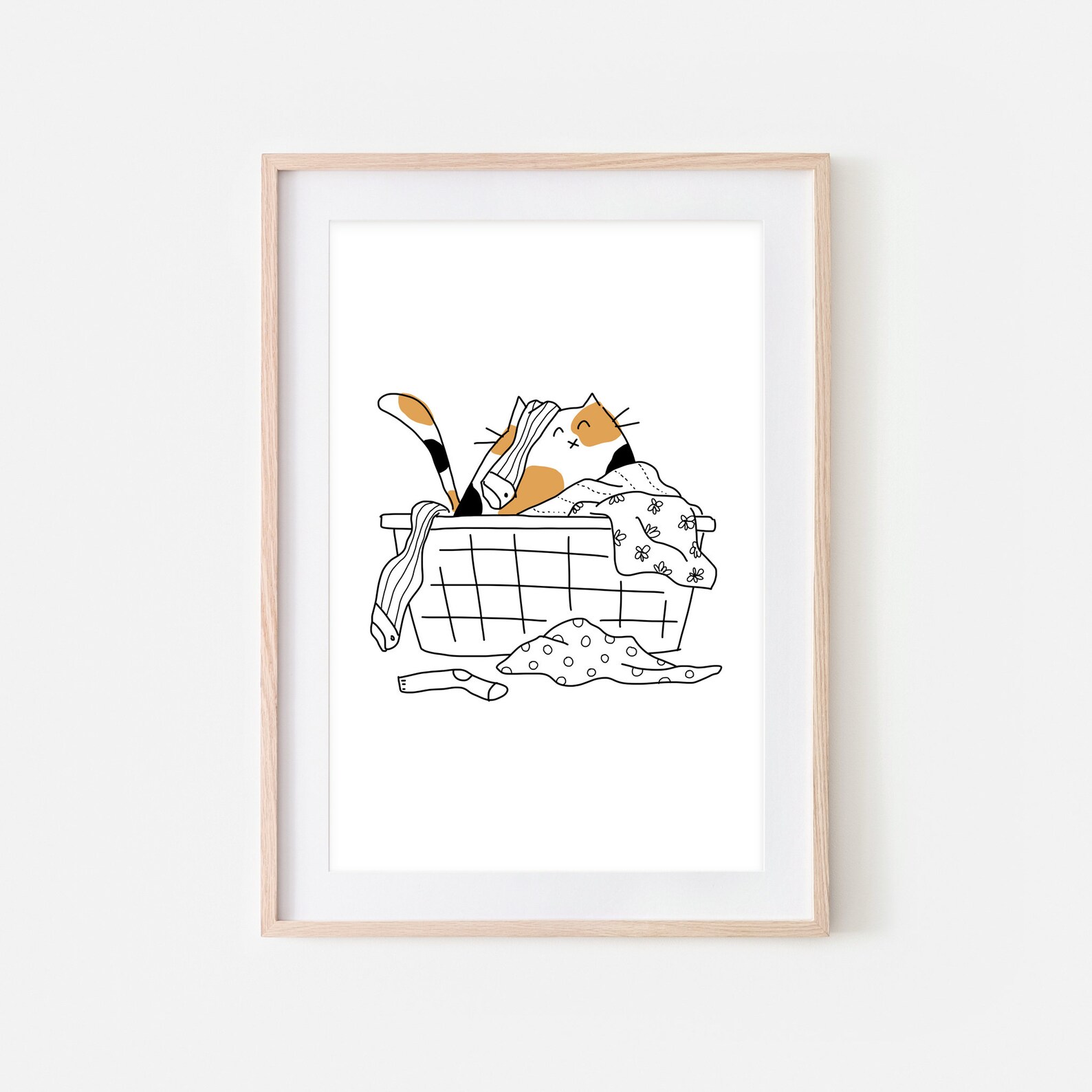 Calico Cat Funny Laundry Room Decor, Cute Cat in Dirty Clothes Basket ...