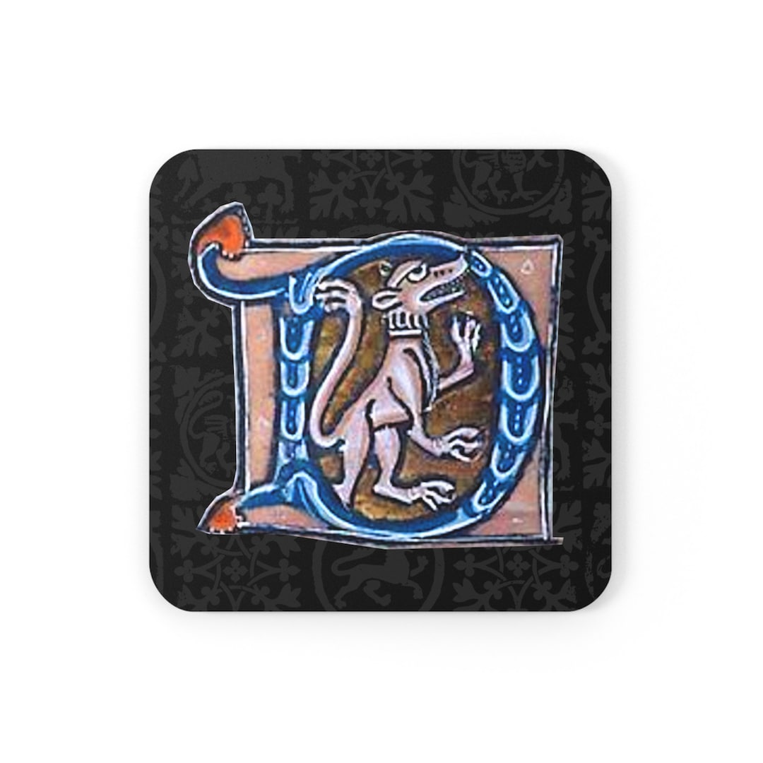 Coaster Set: Illuminated Medieval Letter D for Dog Medieval Art ...
