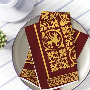 Cloth Napkins: Medieval Tile Print in Red and Gold Illuminated Napkins ...