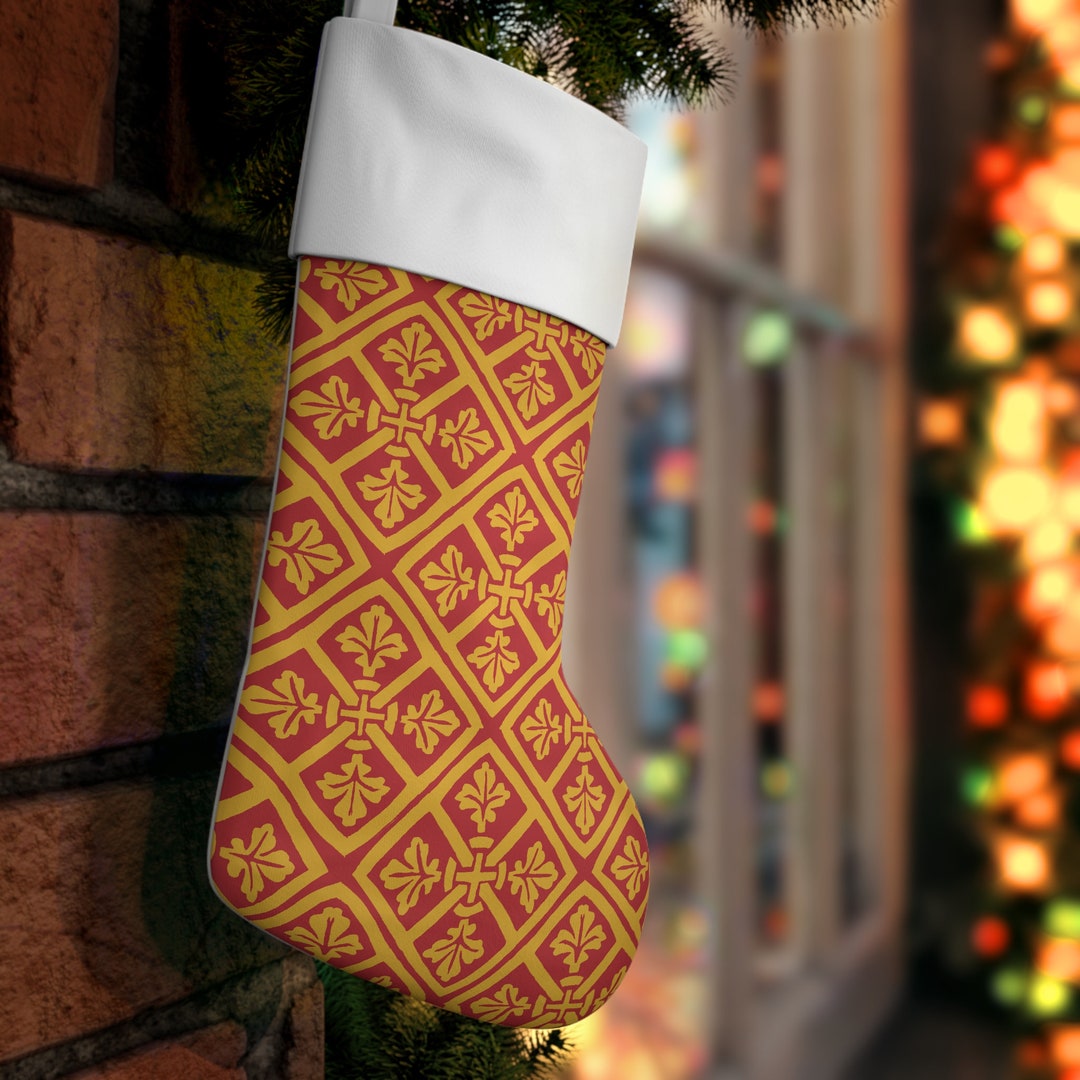 Stocking: Red & Gold Medieval Holiday Stocking, Diamond Tile - Etsy
