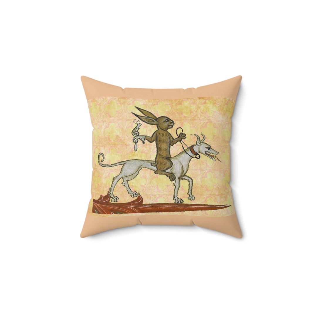 Rabbit Out for a Ride, Medieval Marginalia, Faux Suede Square Pillow - Etsy
