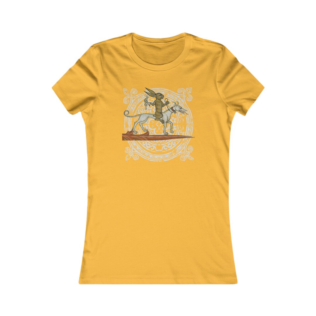 Women's Tee: Medieval Rabbit Riding a Dog Marginalia Illumination T ...