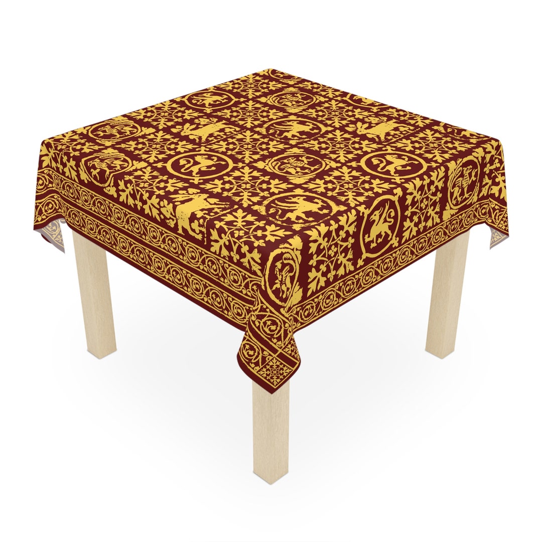 Medieval Tile Tablecloth, Red & Gold Heraldic Beasts - Etsy