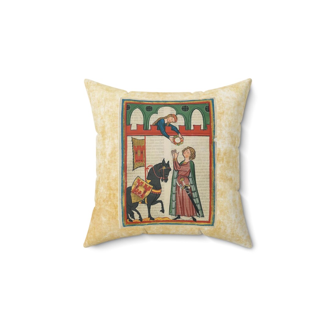 Pillow: Medieval Manuscript Illumination Art, "earning the Favour" Faux ...