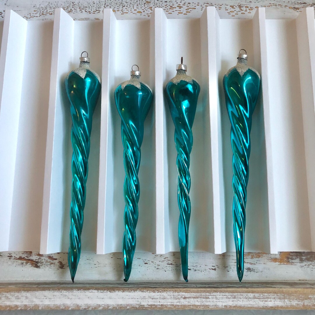 Retro Twist Spiral Icicle Mercury Glass & Mica Christmas Ornaments Lot ...