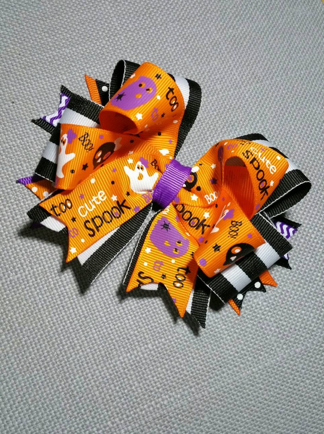Halloween Hair Bow Double Stacked Bows Too Cute to Spook - Etsy