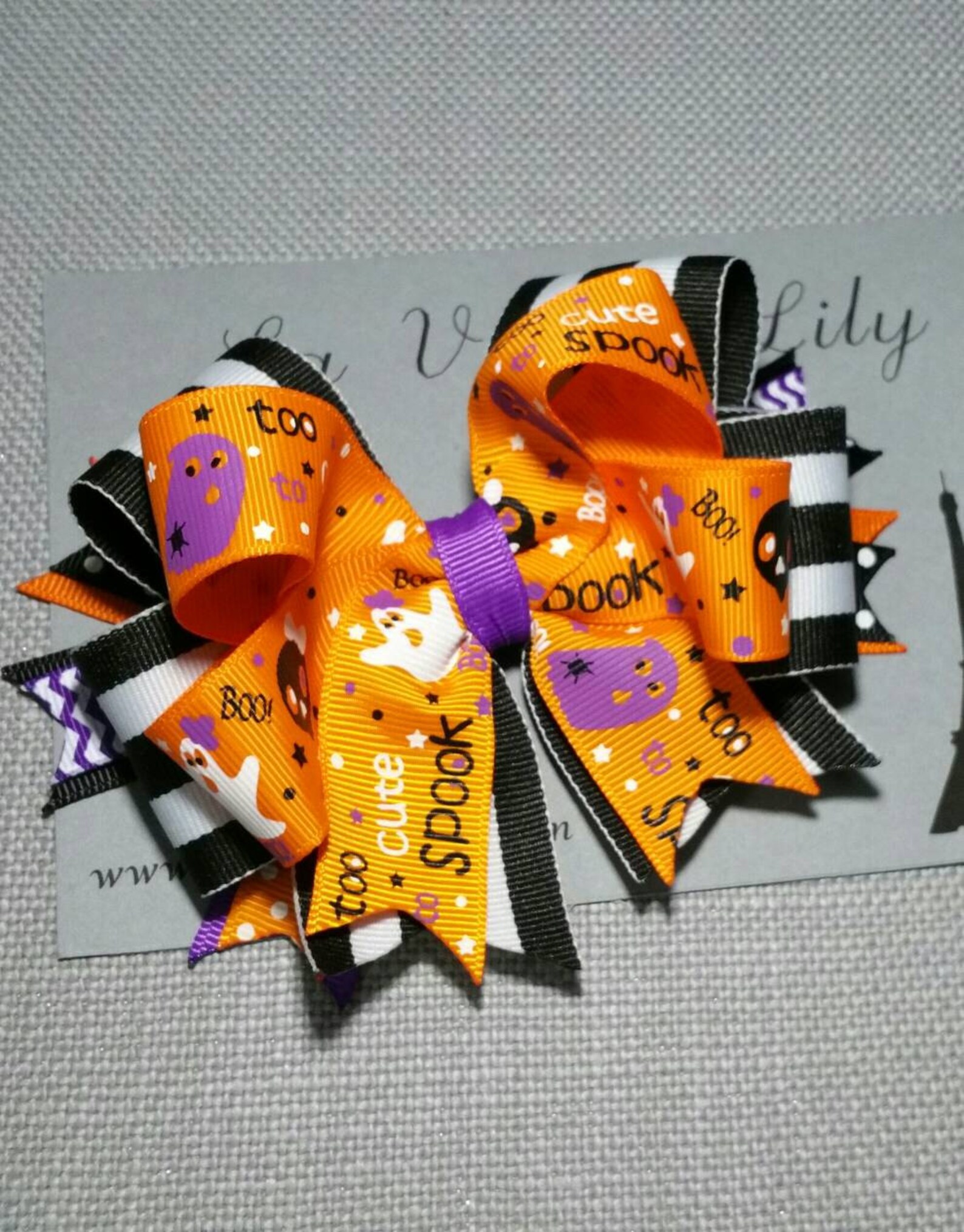Halloween Hair Bow Double Stacked Bows Too Cute to Spook - Etsy
