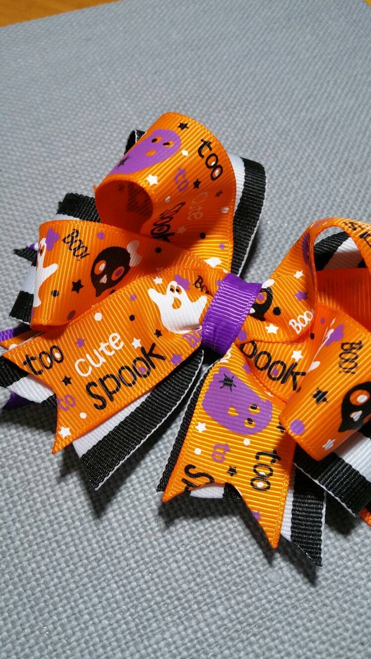 Halloween Hair Bow Double Stacked Bows Too Cute to Spook - Etsy