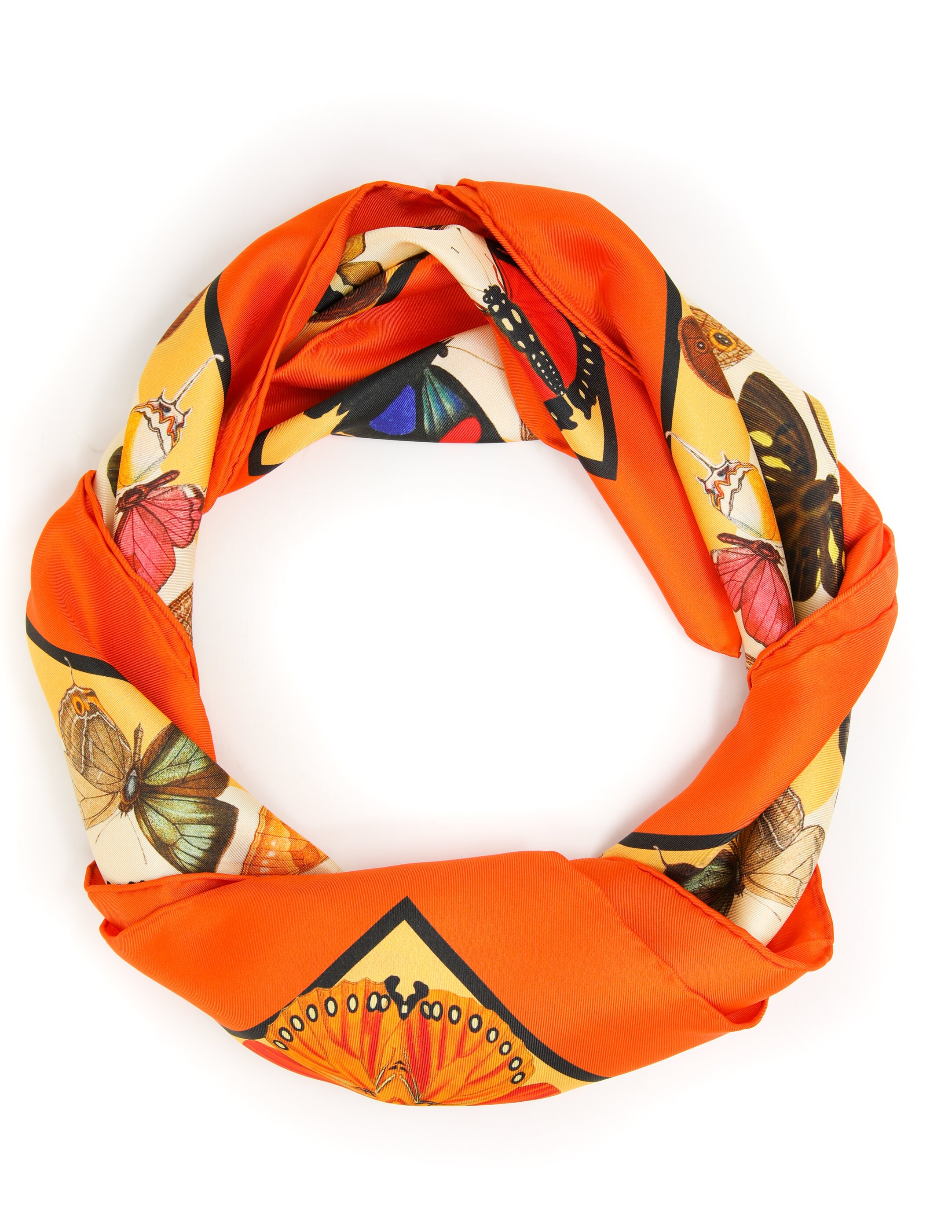 Butterfly Print Silk Scarf – Orange Square Headscarf, Hand-rolled Hem ...
