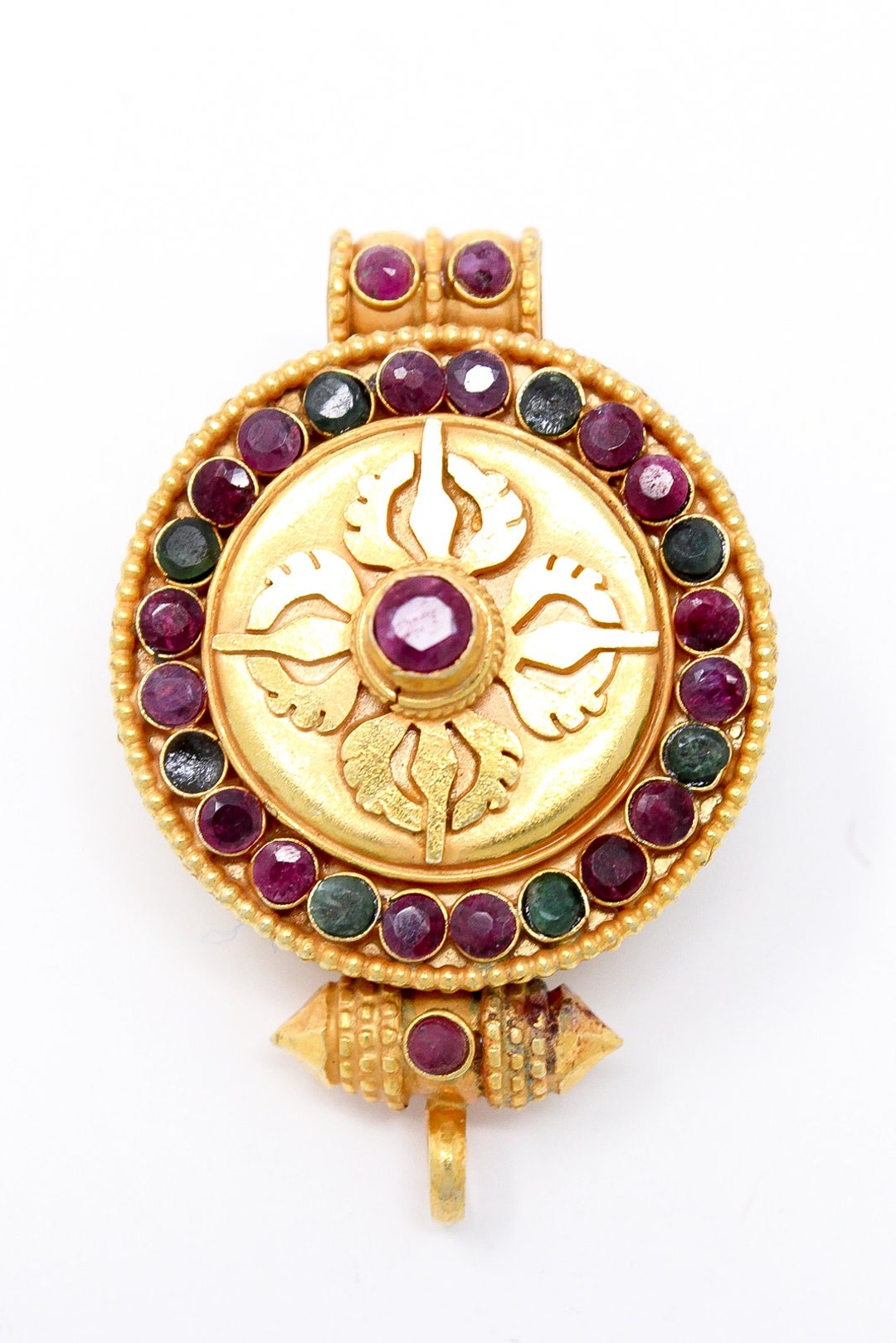 Gold Plated Double Dorje Buddhist Amulet Ruby Emerald Fashion Pendant ...
