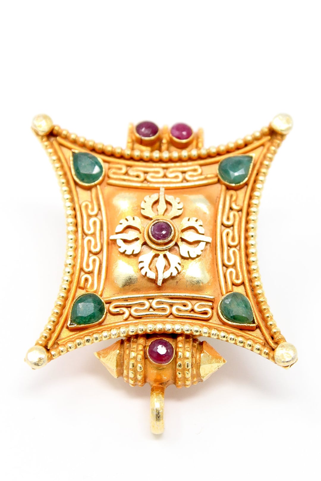 Gold Plated Double Dorje Buddhist Amulet Ruby Emerald Tibetan Amulet ...