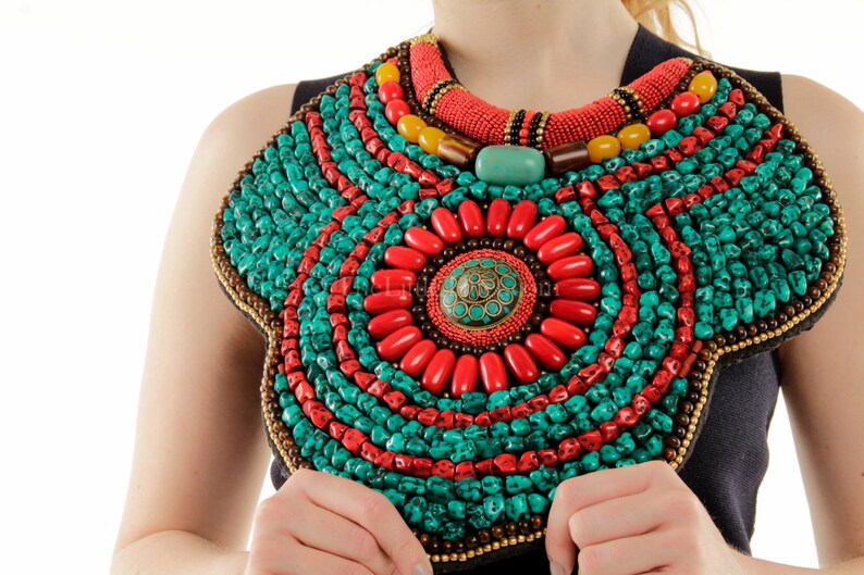 Handmade Tibetan Necklace – Beaded Coral & Turquoise Jewelry - Etsy UK
