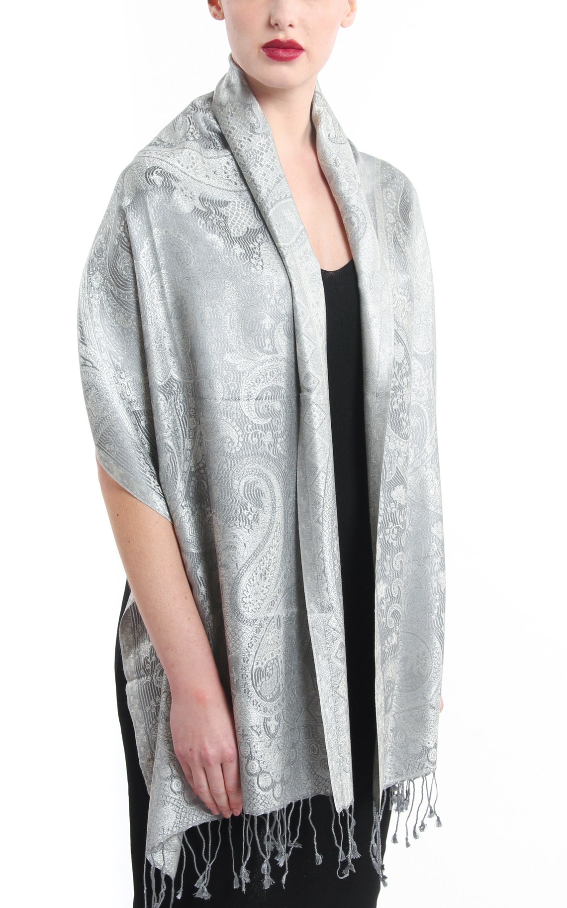 Bright Silver Silk Scarf Travel Accessories - Paisley Silk Scarf ...