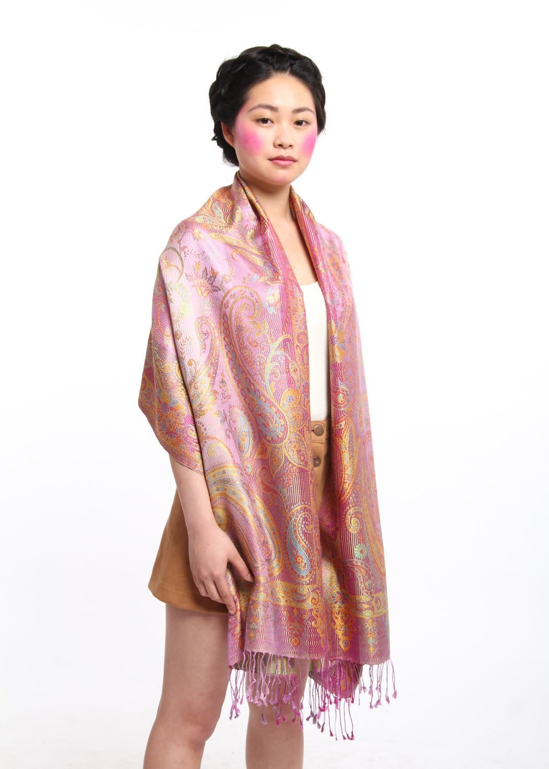 Pink With Gold Silk Scarf Travel Accessories - 100% Pure Paisley Silk ...