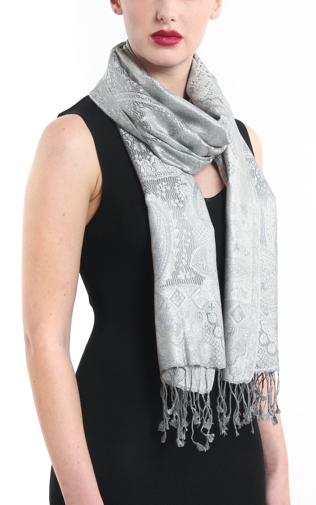 Silver Paisley Silk Scarf – Lightweight Travel Pashmina, Kashmir - Etsy