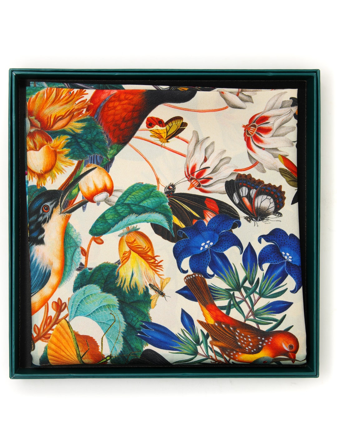 Floral Silk Square Scarf – Hand-rolled Hem, Bird & Butterfly Print - Etsy