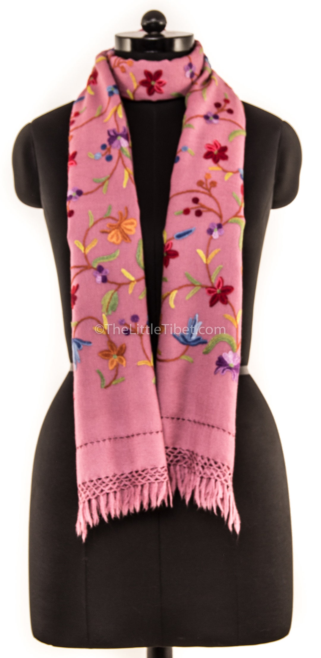 Pink Hand Embroidered Wool Shawl – Floral Kashmiri Design - Etsy