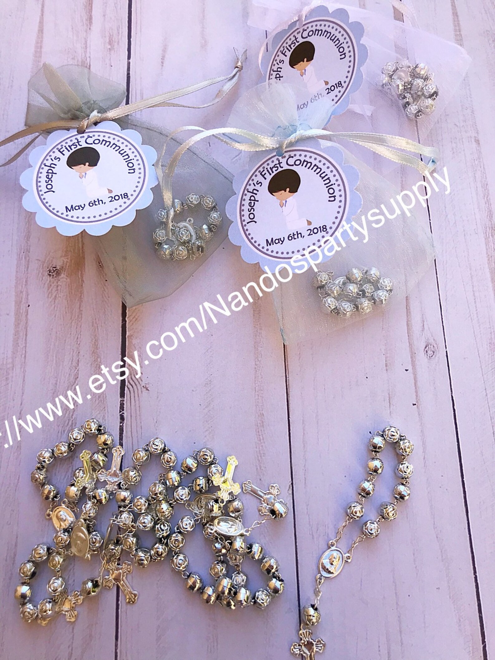 24 First Communion Favors With Mini Rosaries- Boy First Communion ...