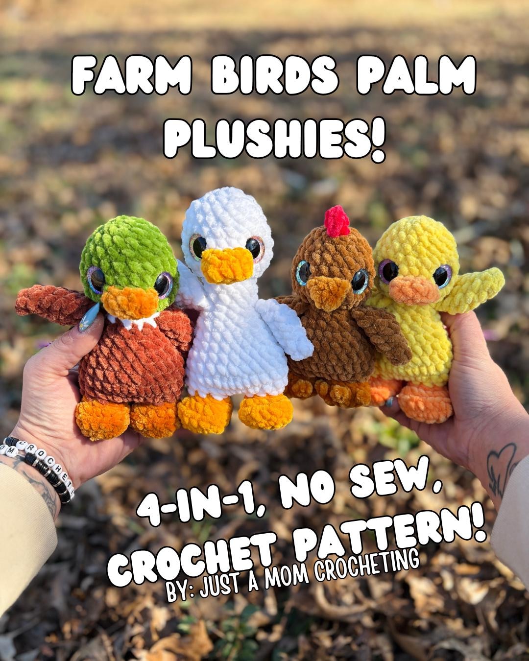 4-in-1 Farm Birds, Duck, Chicken, Goose Palm Plushies, No Sew Crochet ...