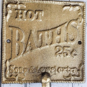 1 Vintage Style Bath Cast Iron Sign With Hook Shabby Farmhouse Plaque ...
