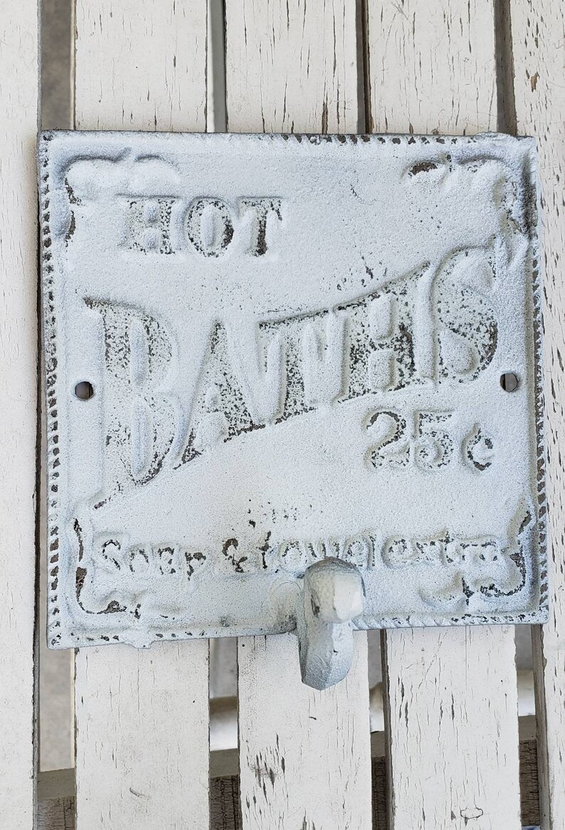 1 Vintage Style Bath Cast Iron Sign With Hook Shabby Farmhouse - Etsy