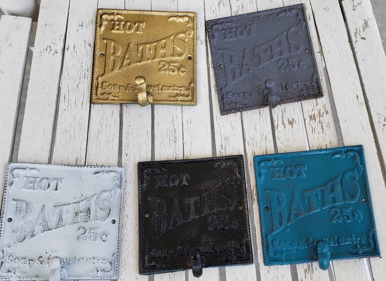 1 Vintage Style Bath Cast Iron Sign With Hook Shabby Farmhouse - Etsy
