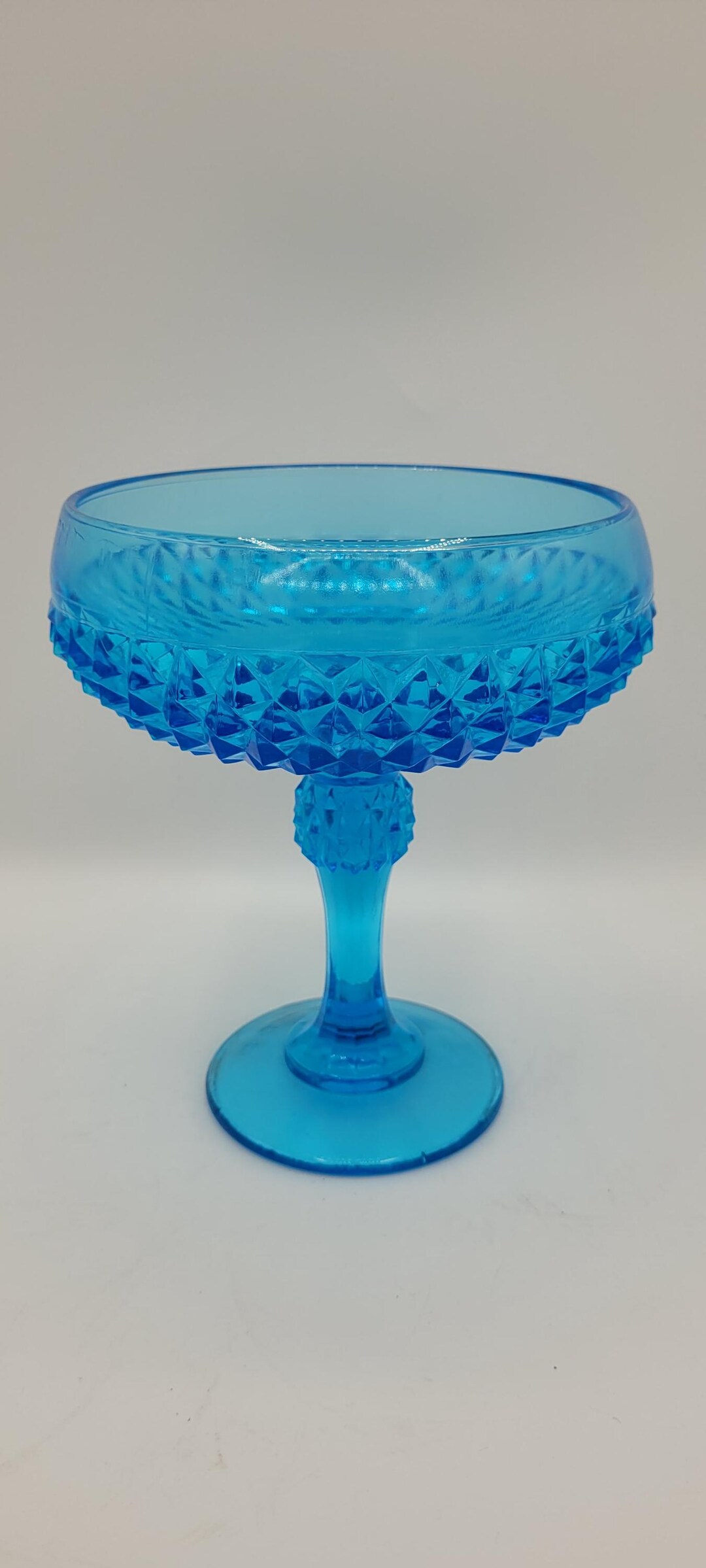 Vintage Indiana Glass Diamond Point Footed Compote, Horizon Blue ...