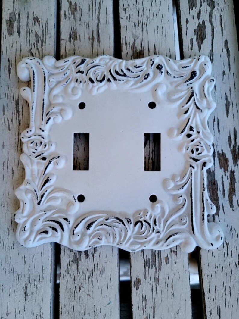 Distressed White Flower Rose Scroll Metal Outlet Cover or - Etsy