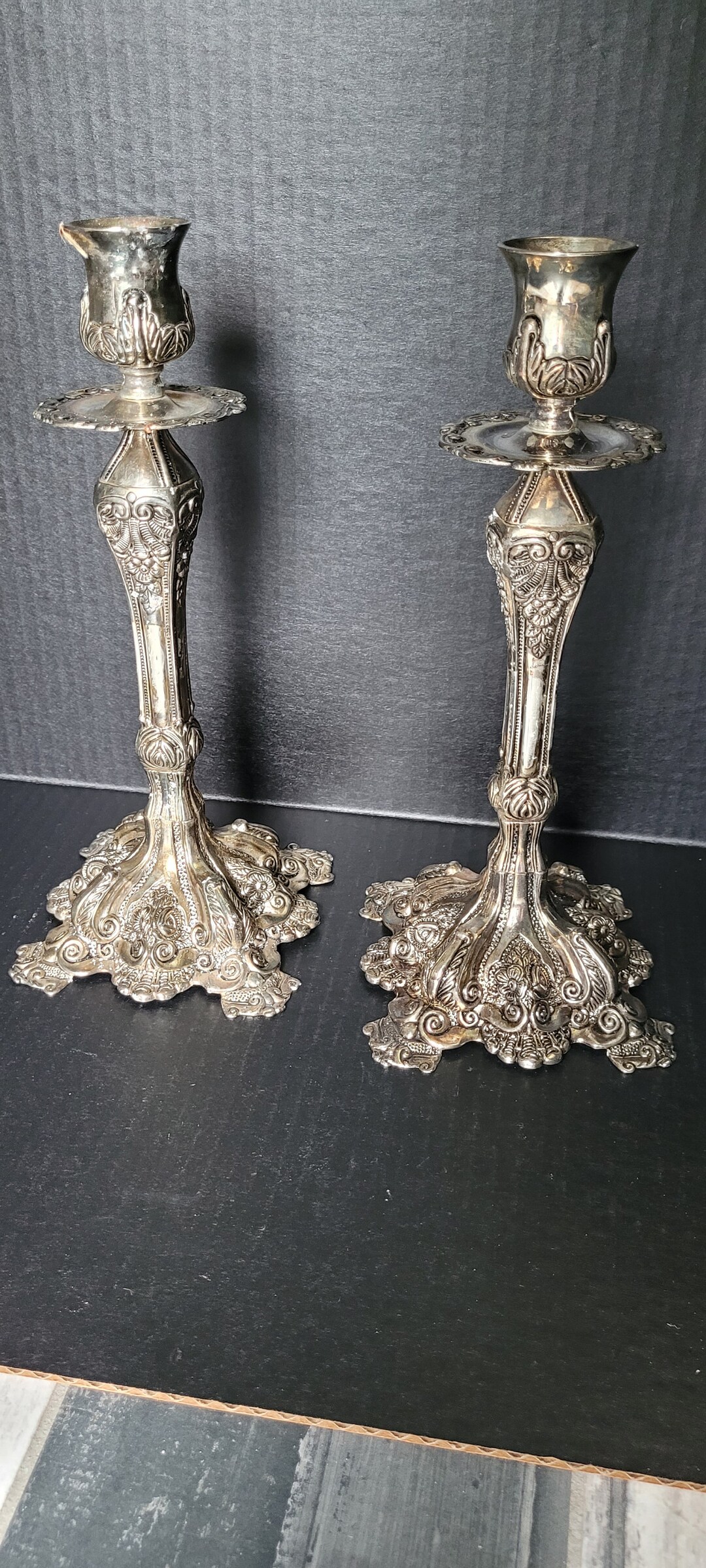 Pair Silver Plated Sheridan Heavy Metal Candlesticks Candleholder ...
