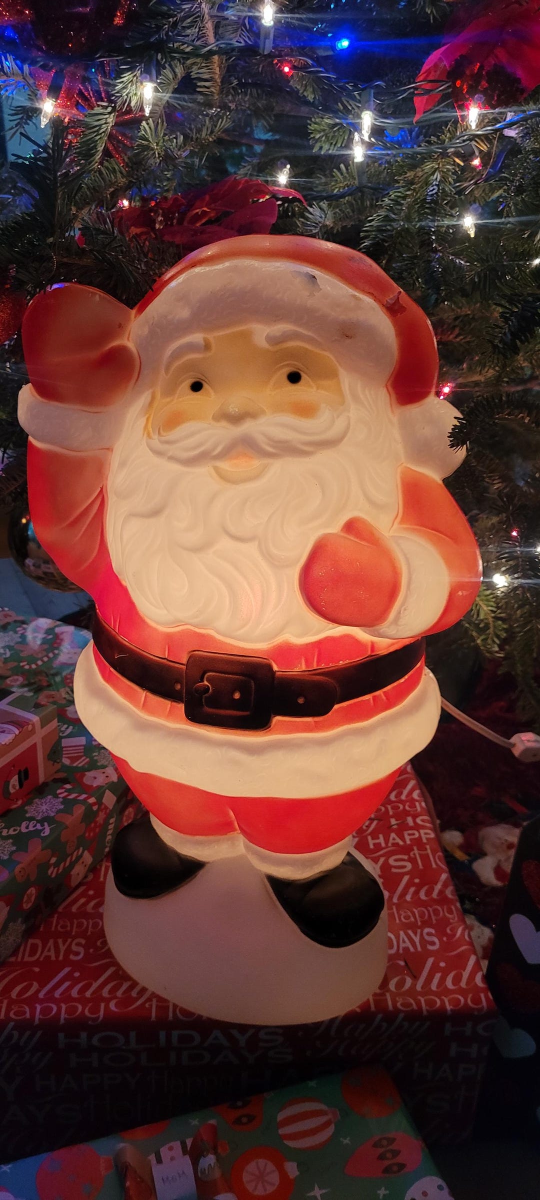 Vintage Empire Santa Plastics Blow Mold Holding Onto Belt Santa Claus ...