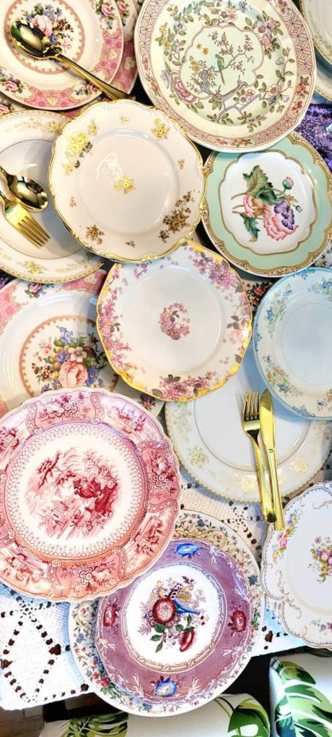 Vintage Mismatched Dinner China Dinner Plate Salad Sets Dessert Wedding ...