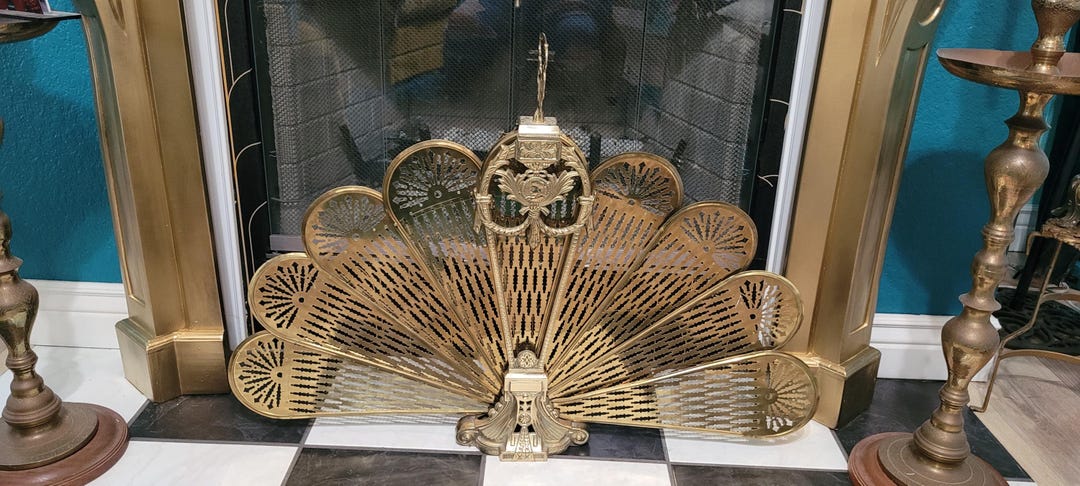 Vintage Brass Fan Fireplace Screen With Art Deco Motif Full Size ...