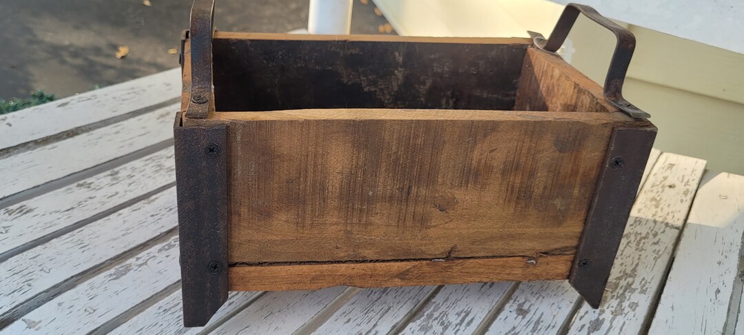 Rustic Primitive Farmhouse Decor Vintage Wood Handle Box W/ Iron ...
