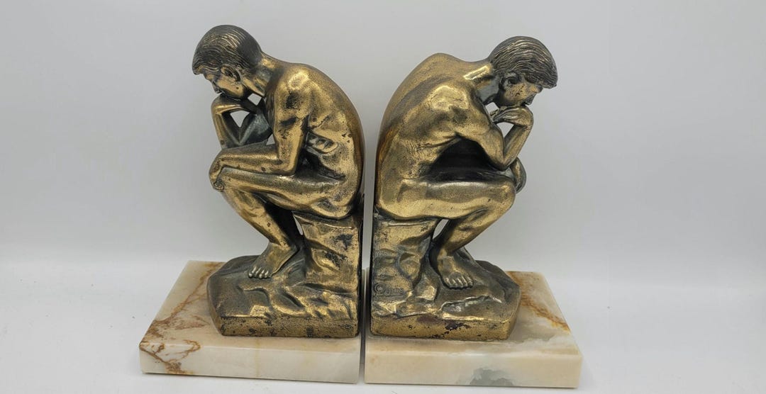 Vintage Genuine Solid Brass the Thinker Bookends Marble Base Inspired ...