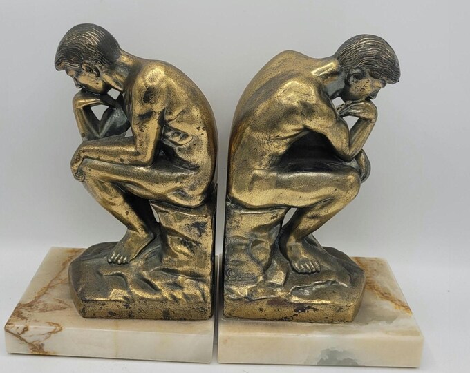 Vintage Genuine Solid Brass "the Thinker" Bookends Marble Base Inspired ...