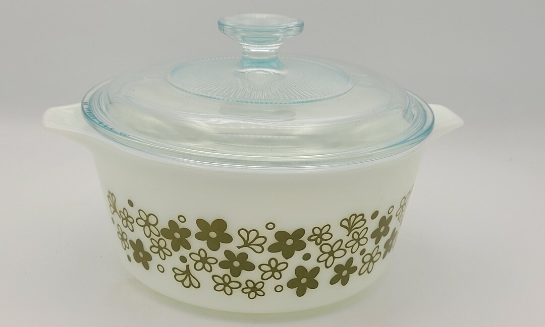 VINTAGE 1961 Pyrex: 474-B, 1.5 Qt Spring Blossom Edition, White Green ...