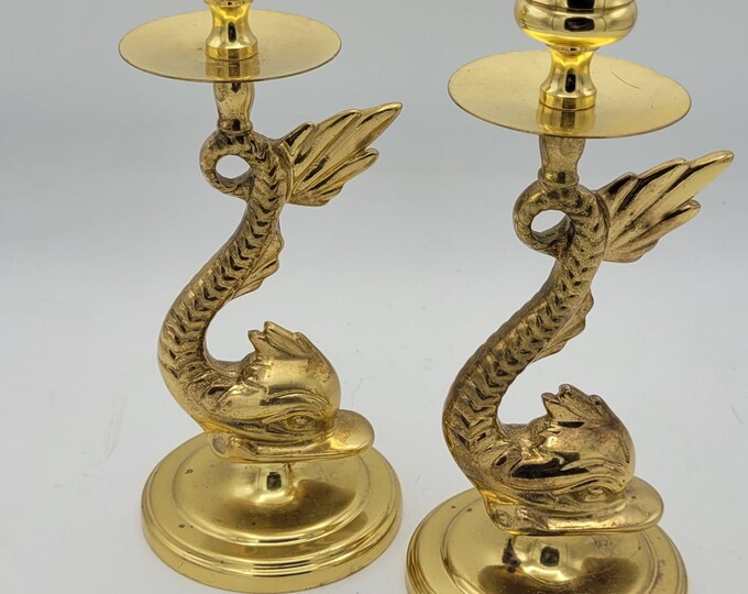 Brass Sea Serpent Candle Holders Pair BALDWIN, Gold Koi Fish ...