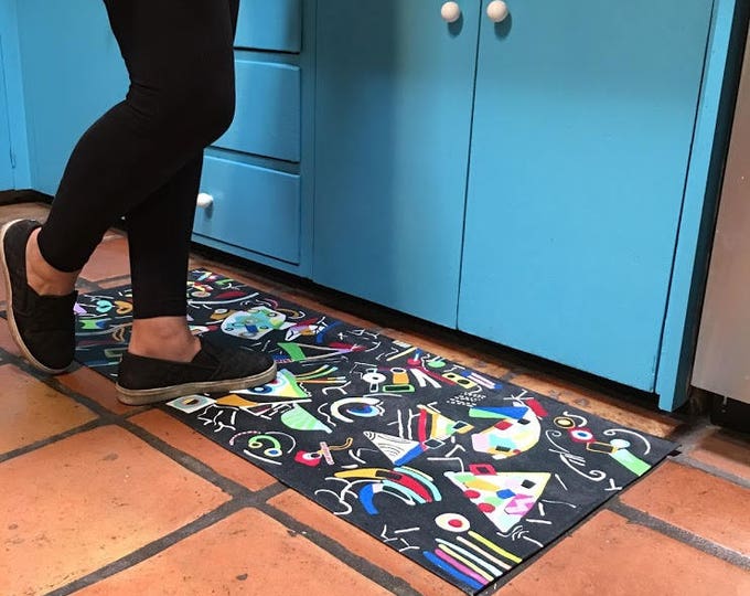 18x45 Painted Rug Black Backgroundbright Foreground Colors - Etsy