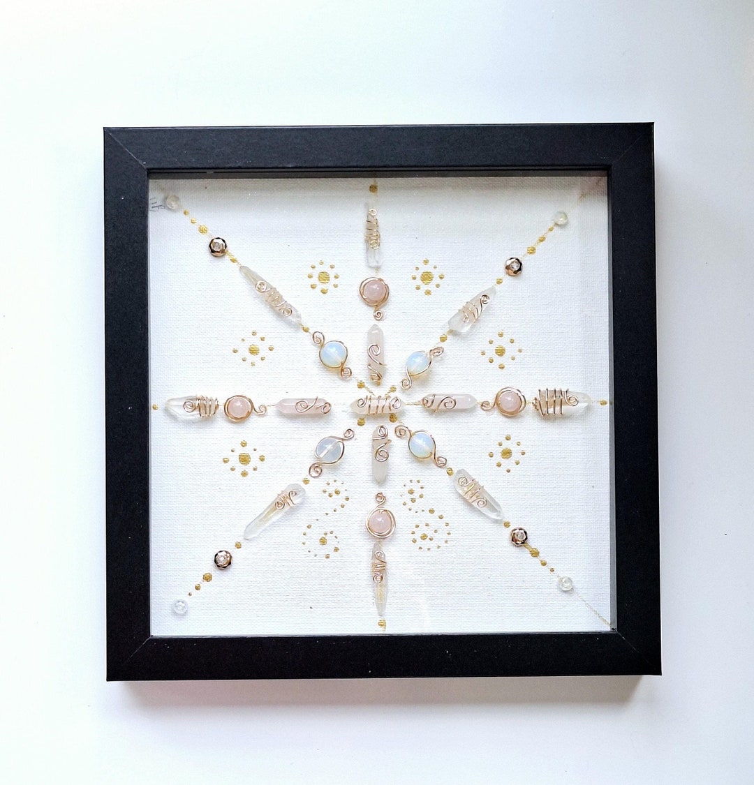 Framed Rose Quartz Crystal Grid Wall Art / House Blessing Genuine ...